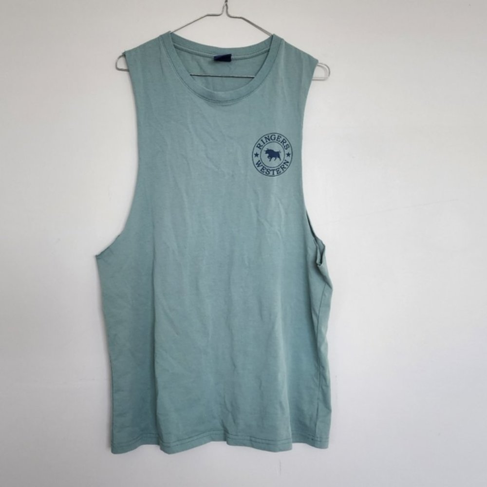 Ringers Western Bull Logo Mens Green Muscle Shirt Tsh… - Gem